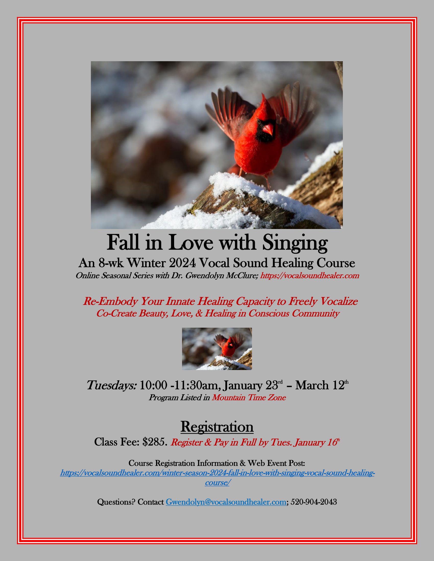 Fall in Love with Singing: An 8-wk Vocal Sound Healing Course-Classes